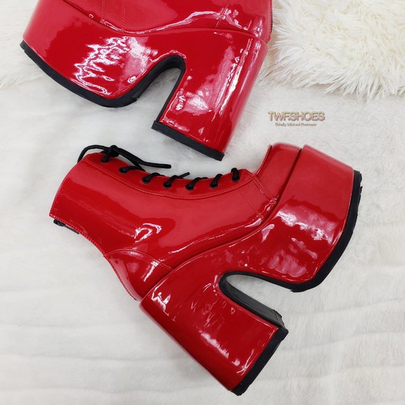 Demonia | Shoes | Red Patent Platform Goth Punk Ankle Boots | Poshmark